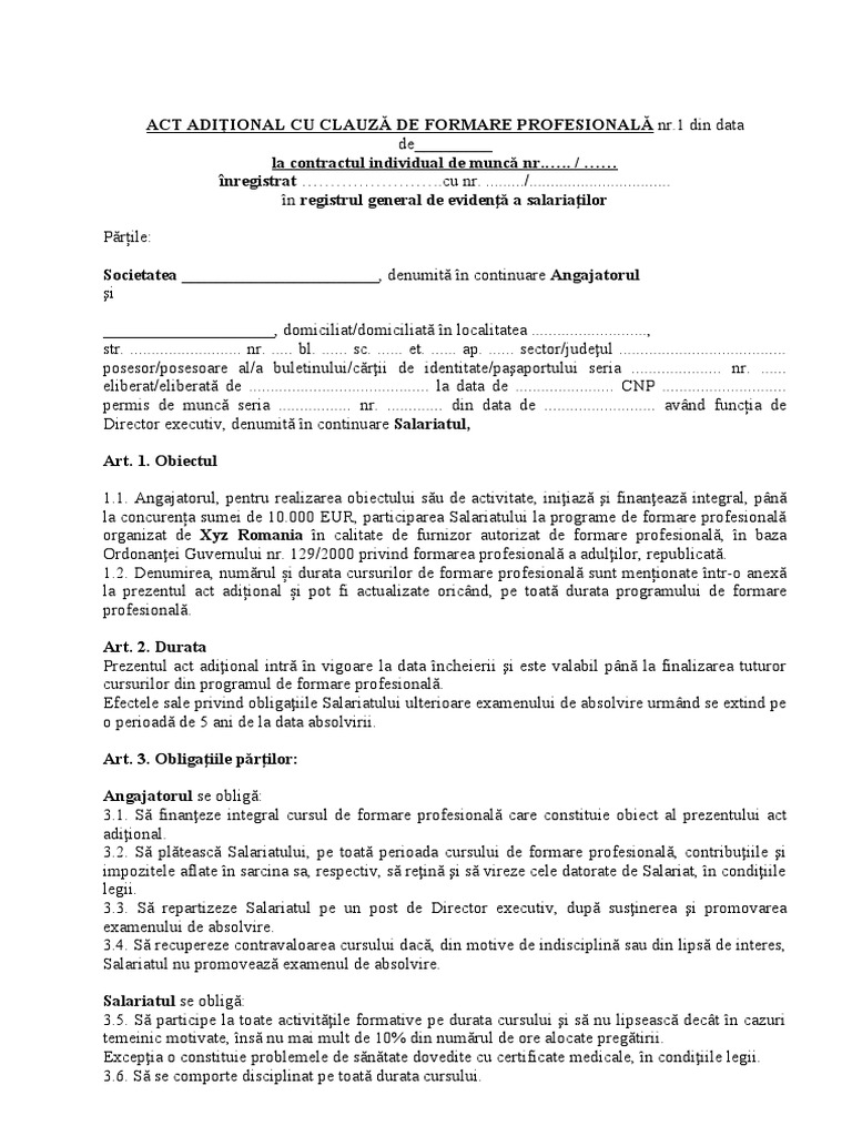 Act Aditional Formare Profesionala | PDF