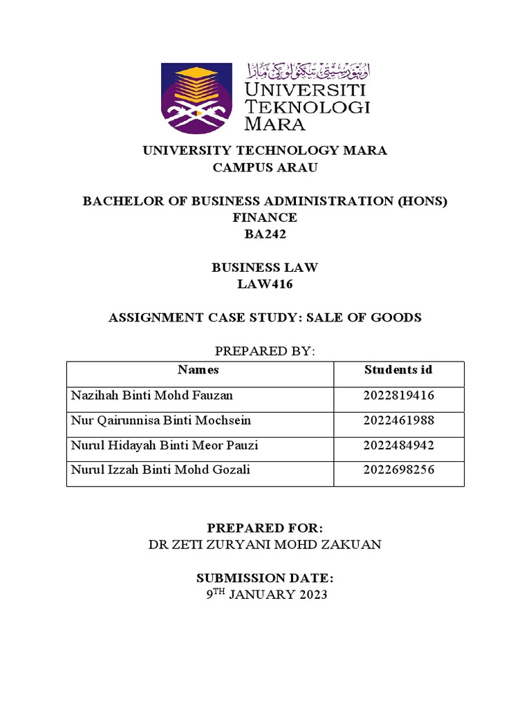 LAW416_ASSIGNMENT_CASE_STUDY_SALE_OF_GOODS | PDF | Sales | Oven