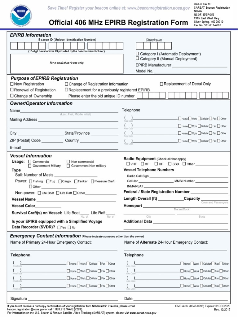 NOAA EPIRB Registration Form | PDF