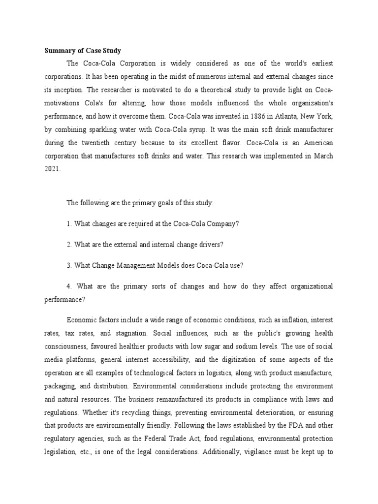 Coca Cola Case Study Change Management | PDF | Business | Self-Improvement