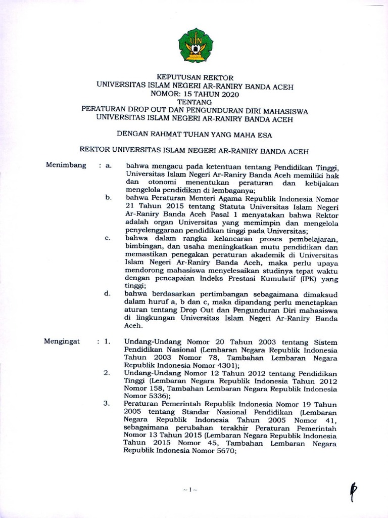 Keputusan Rektor Nomor 15 Tahun 2020 Tentang Peraturan DO Dan ...