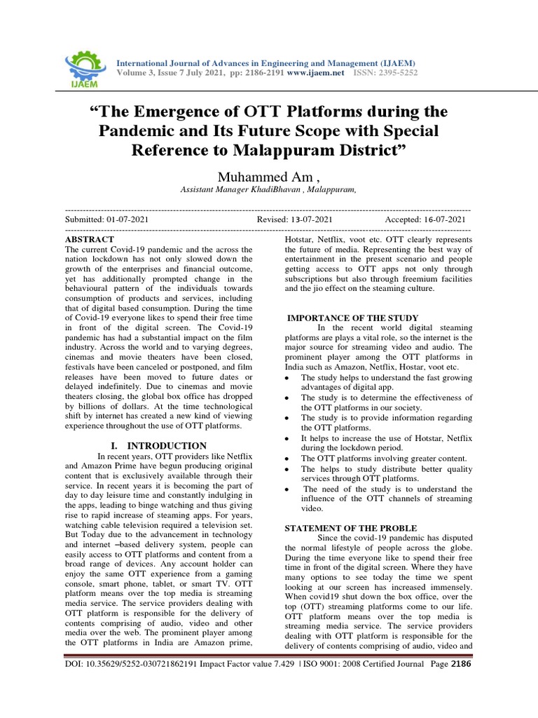The Emergence of OTT Platforms During The Pandemic and Its Future Scope ...