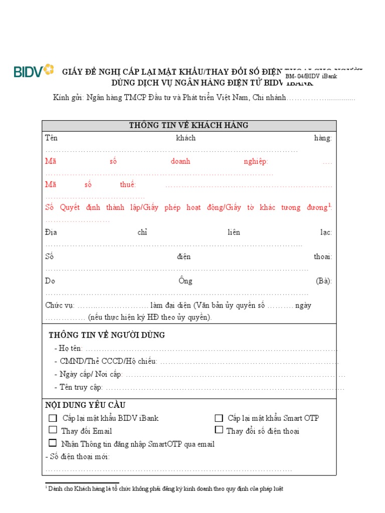 4 - bm04 Cap Lai Mat Khau - Thay Doi So Dien Thoai Dich Vu Ibank | PDF