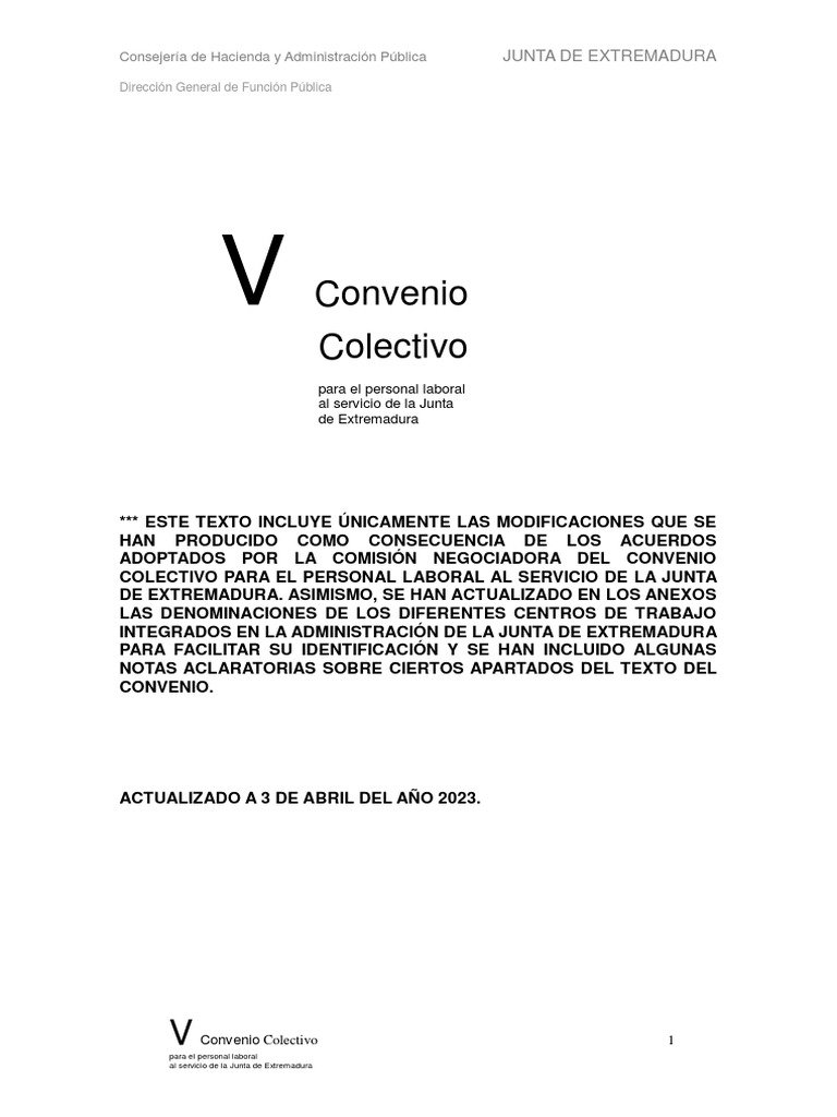 V Convenio | PDF | Salario | Acuerdo colectivo