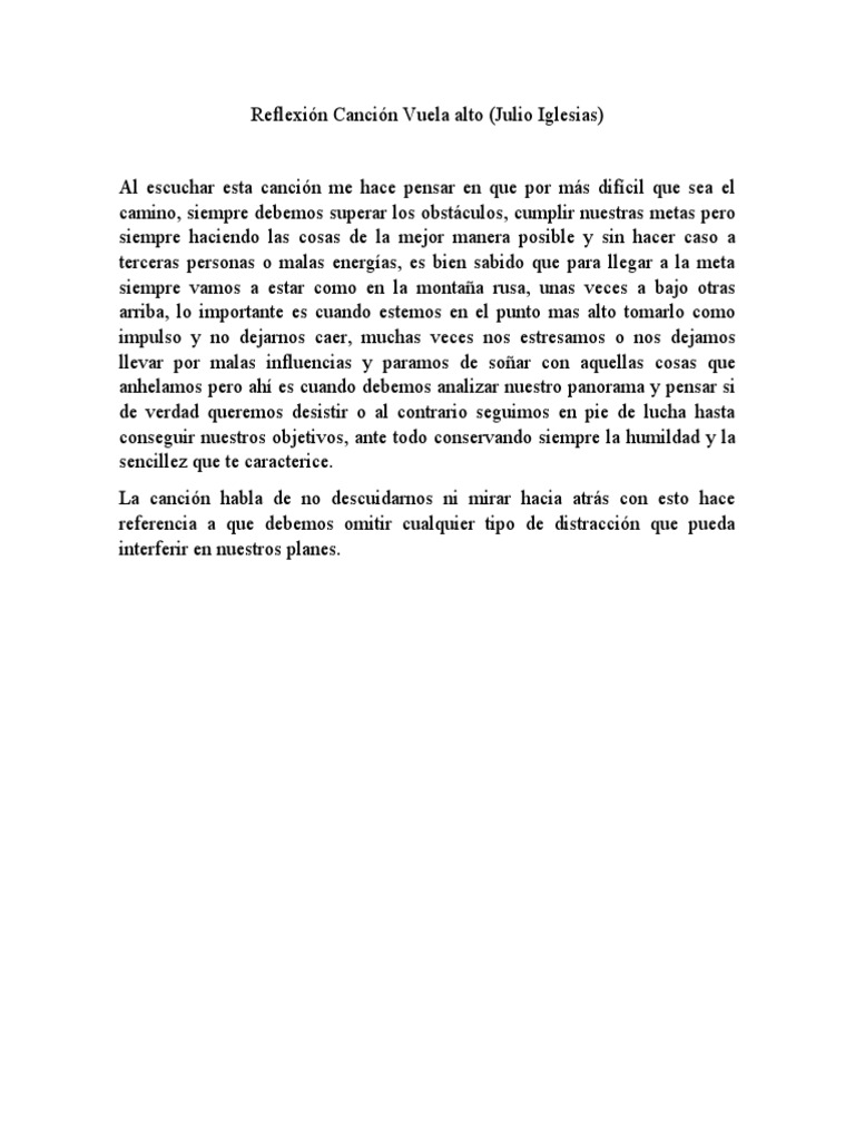 Reflexión Canción Vuela Alto | PDF