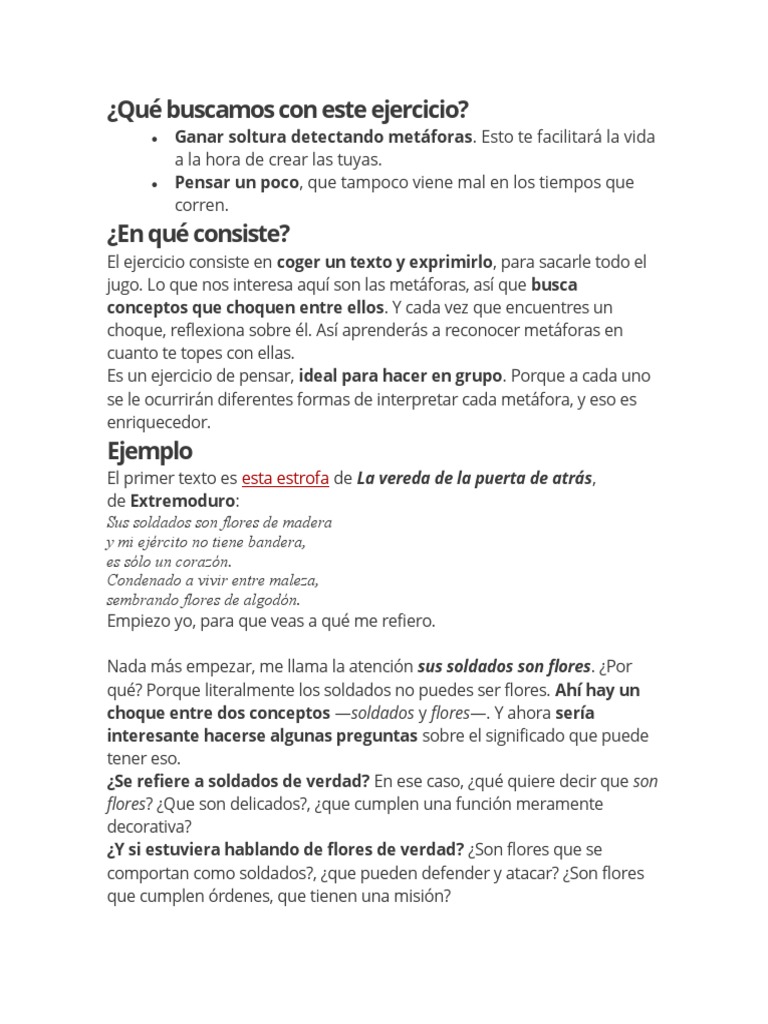 Ejercicio Metáfora | PDF