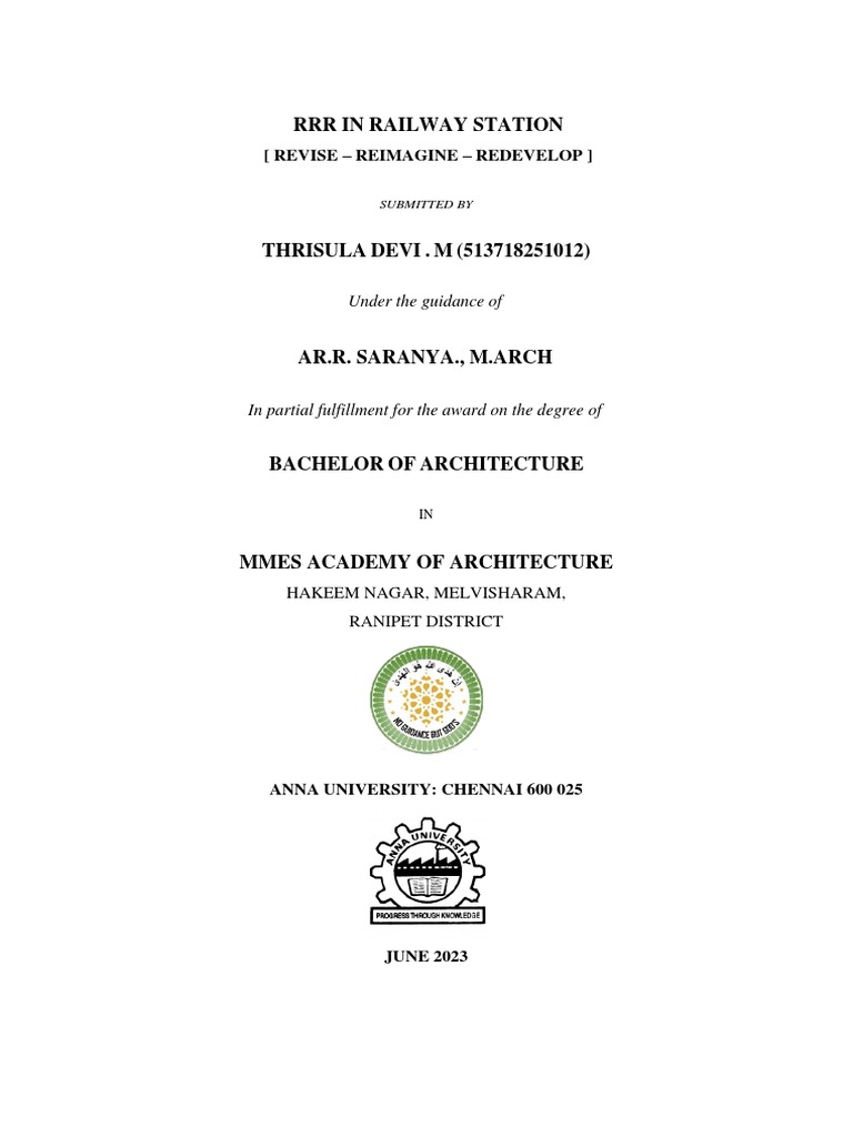 THESIS REPORT - THRISULA DEVI.M - B.ARCH | PDF | Train Station | Rail ...