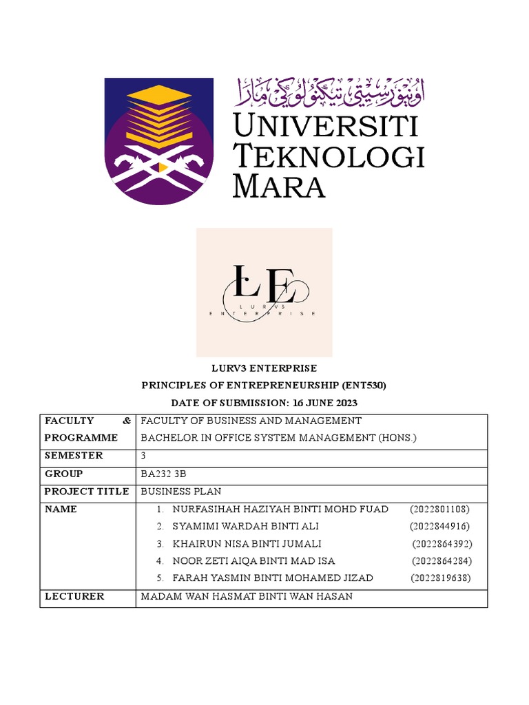 ENT530 BUSINESS PLAN LURV3 ENTERPRISE | PDF | Market Segmentation ...