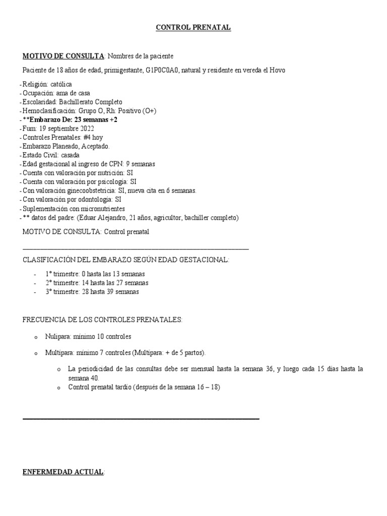 Control Prenatal en Embarazo Normal | PDF