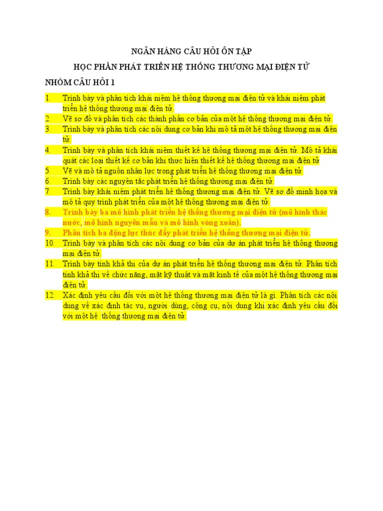 Ngan Hang Cau Hoi On Tap HP PTHT TMĐT 2023 | PDF