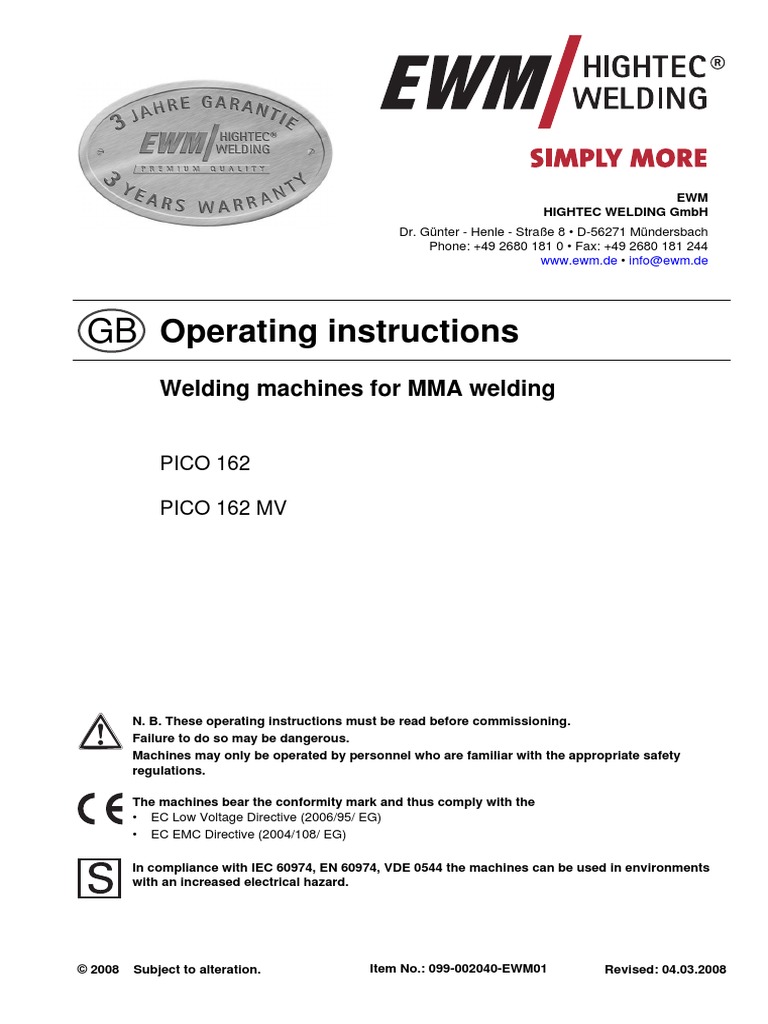 PICO 162 Manual | PDF | Welding | Construction