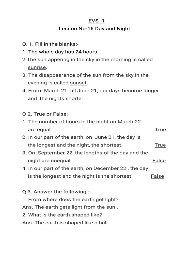 Evs 1 L - 16 Day and Night | PDF