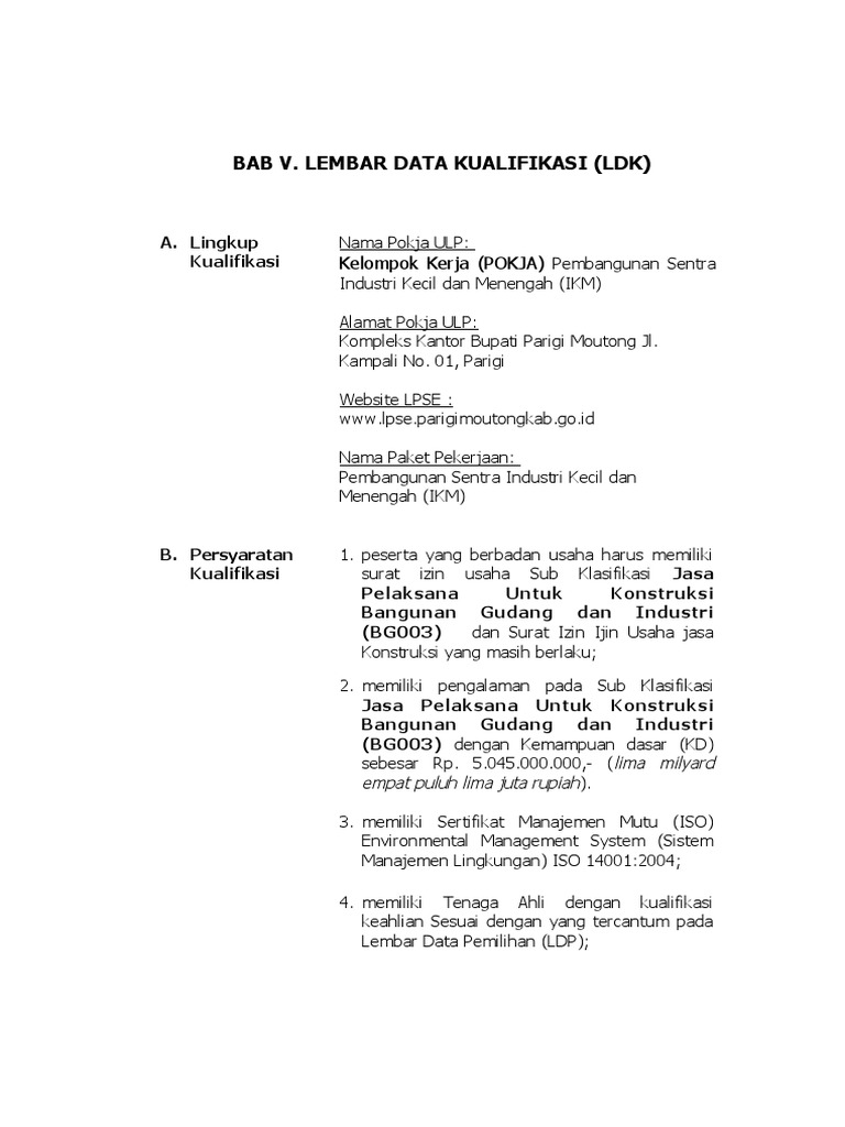 Bab v. Lembar Data Kualifikasi (LDK) | PDF