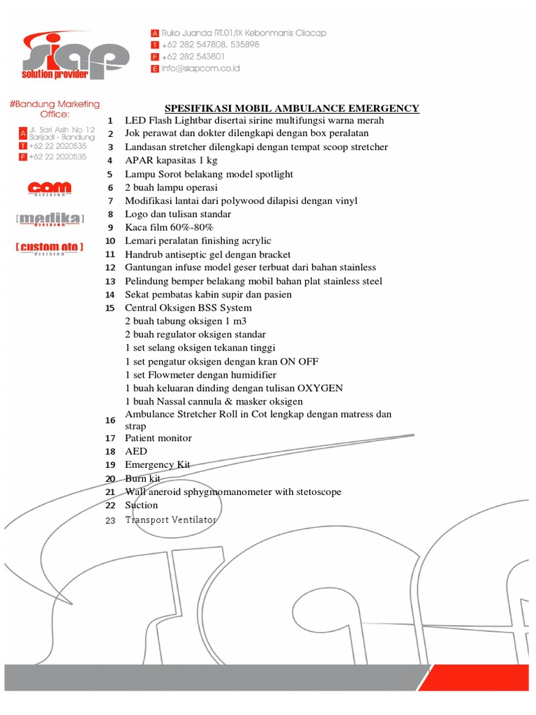 Spesifikasi Ambulance Emergency - 2 | PDF