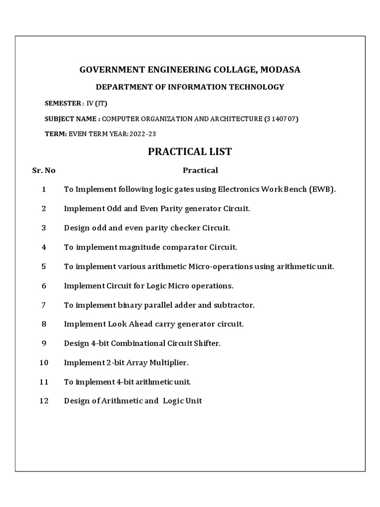 COA(3140707) PRACTICAL LIST | PDF