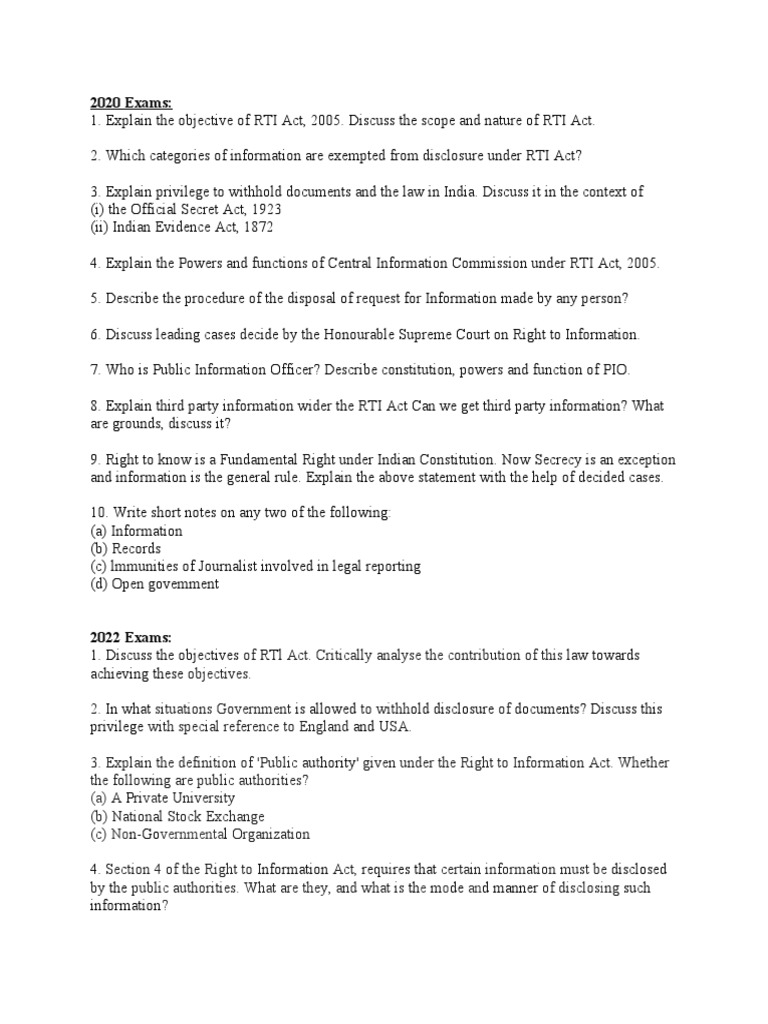 LLB6Sem - RTI Exam Questions | PDF | Justice | Crime & Violence