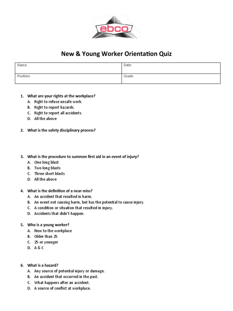New Worker Safety Orientation Quiz | PDF | Technology & Engineering