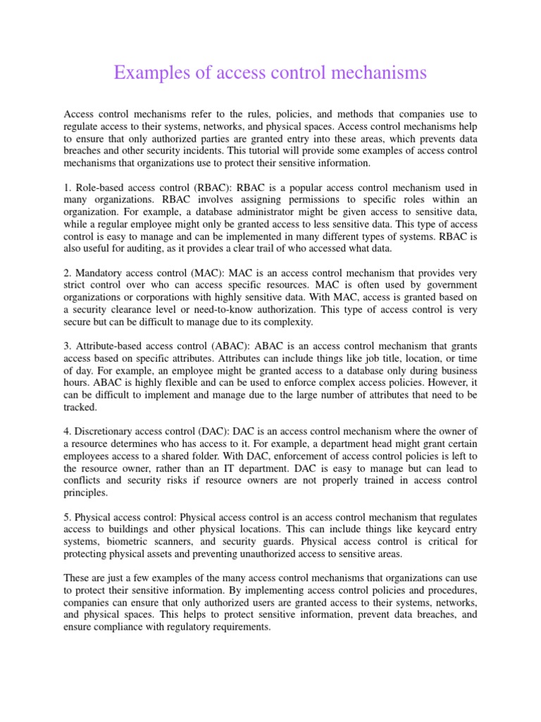 Access Control Mechanisms Guide | PDF | Computer Access Control ...