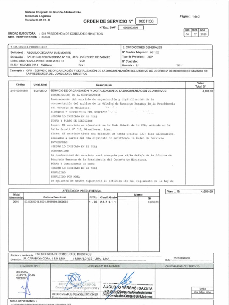 Orden de Servicio | PDF