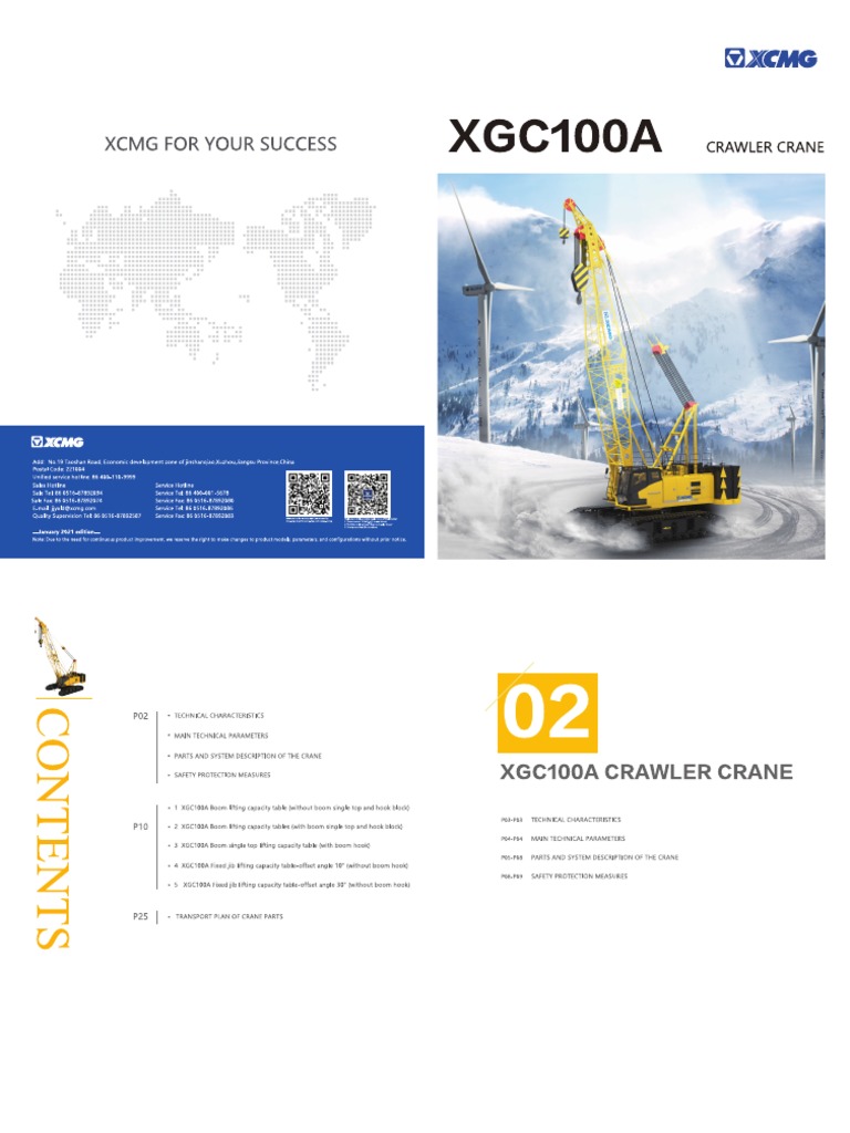 XCMG XGC100A (100-ton) Crawler Crane BROUCHURE | PDF | Crane (Machine ...