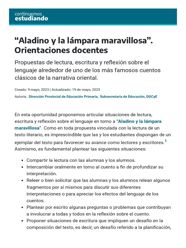 Aladino y La Lampara Maravillosa. Orientaciones Docentes - Continuemos ...