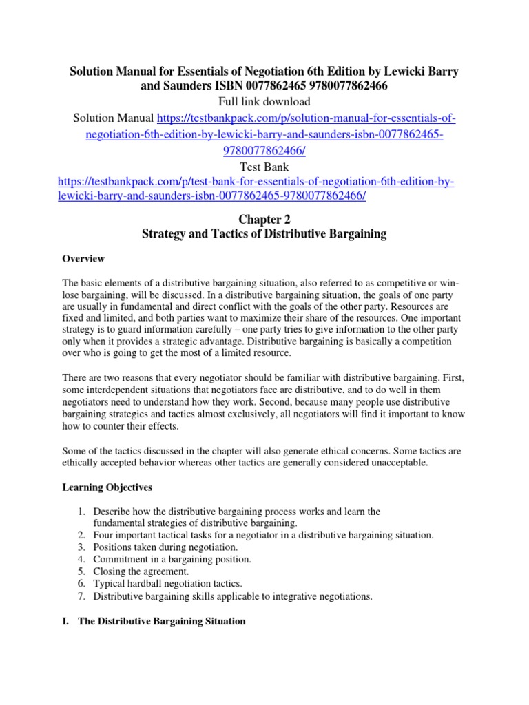 Solution Manual For Essentials of Negotiation 6th Edition by Lewicki Barry and Saunders ISBN ...