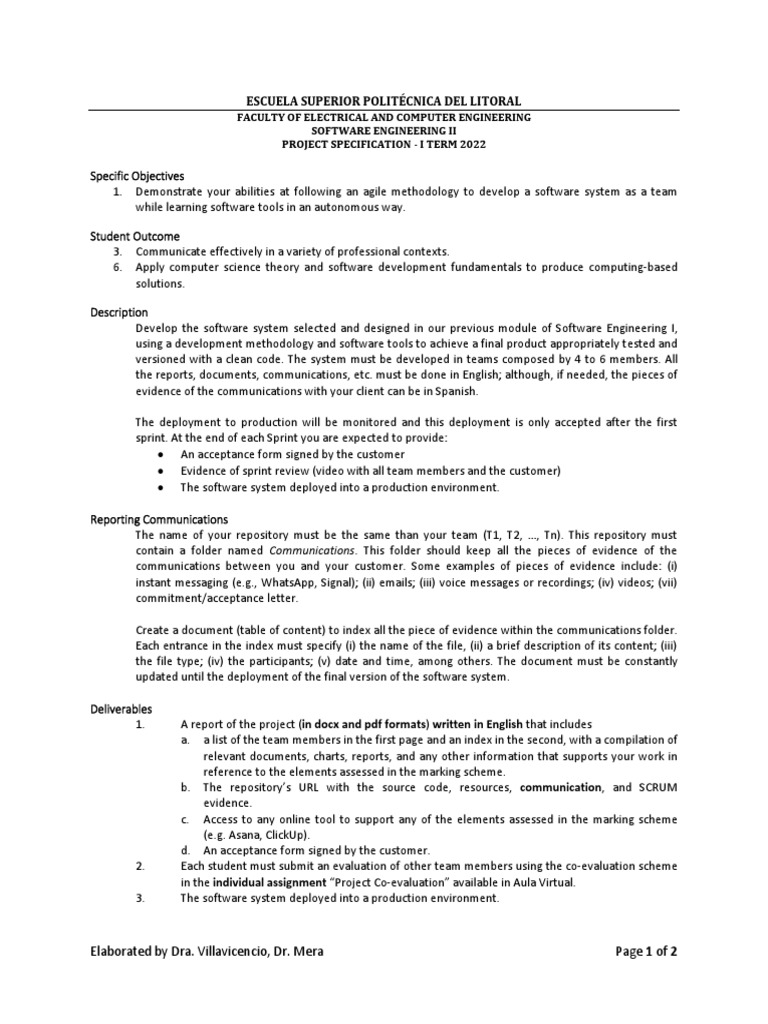 Projectspec Firstevaluation En Final P2 Y P3 Pdf Communication