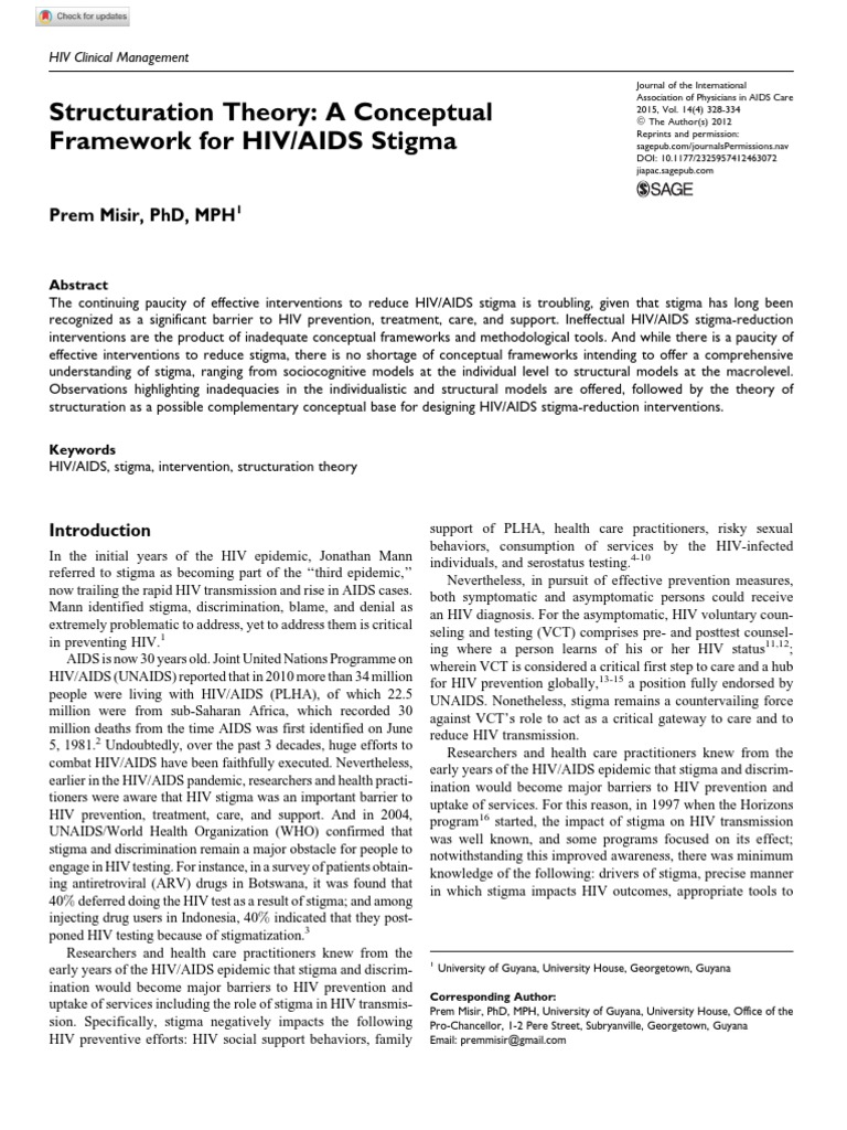 Structuration Theory - A Conceptual Framework For HIVAIDS Stigma - 2015 | PDF