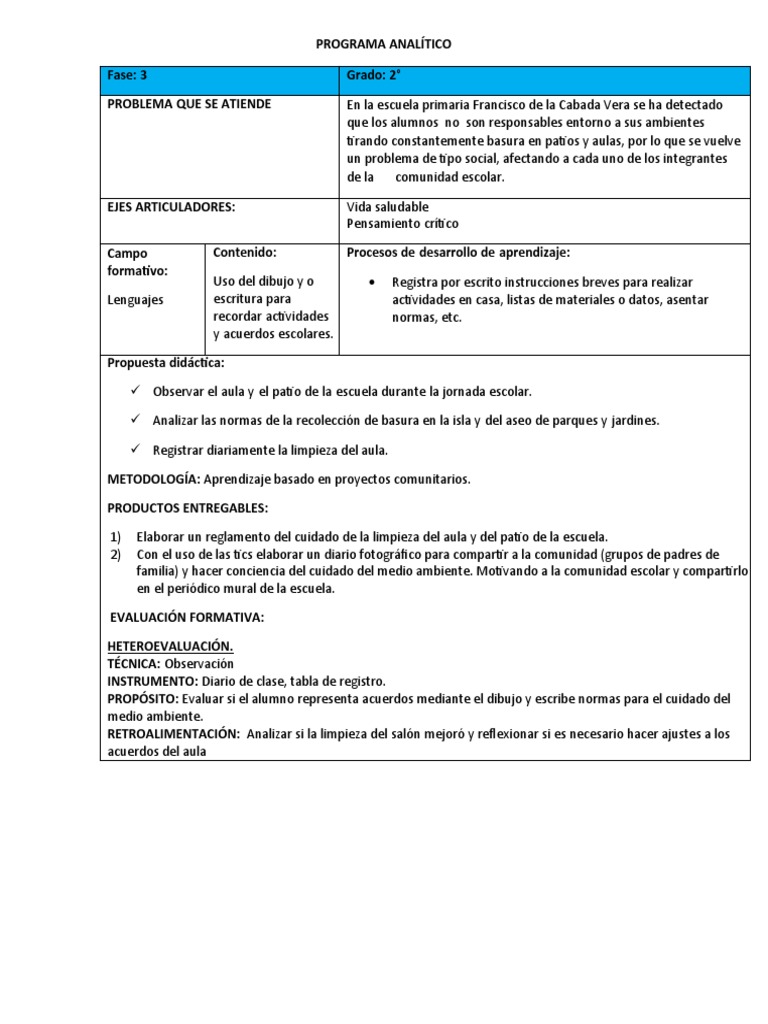 EJEMPLO 2° PROGRAMA ANALÍTICO | PDF