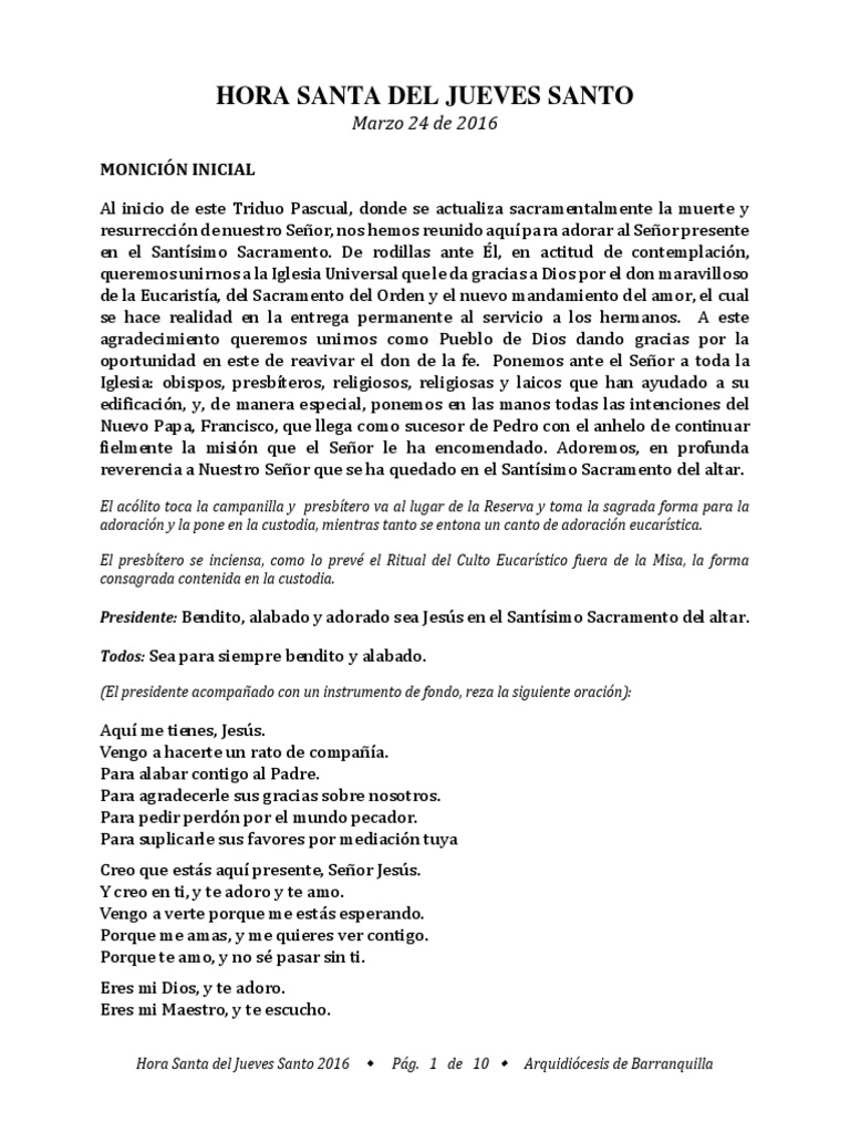 Hora Santa Del Jueves Santo 2016 | PDF | eucaristía | María, madre de Jesús