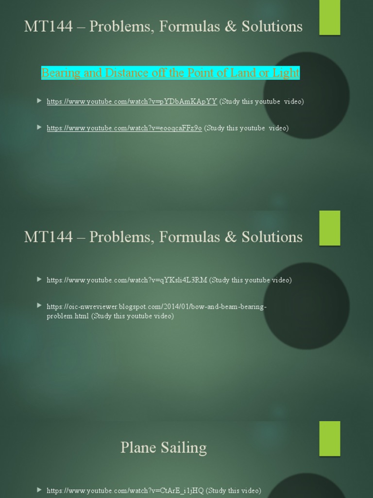 Sailing Formulas: Plane & Parallel Solutions | PDF | Latitude | Triangle
