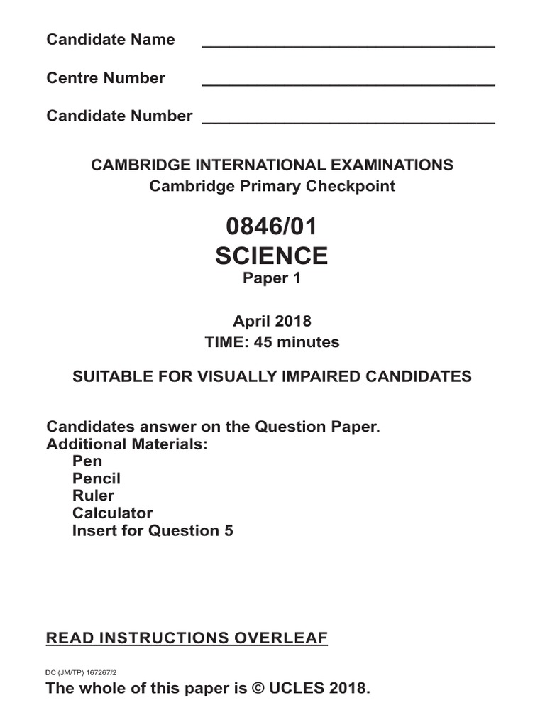 0846 Science Question Paper 1 Visually Impaired Pdf