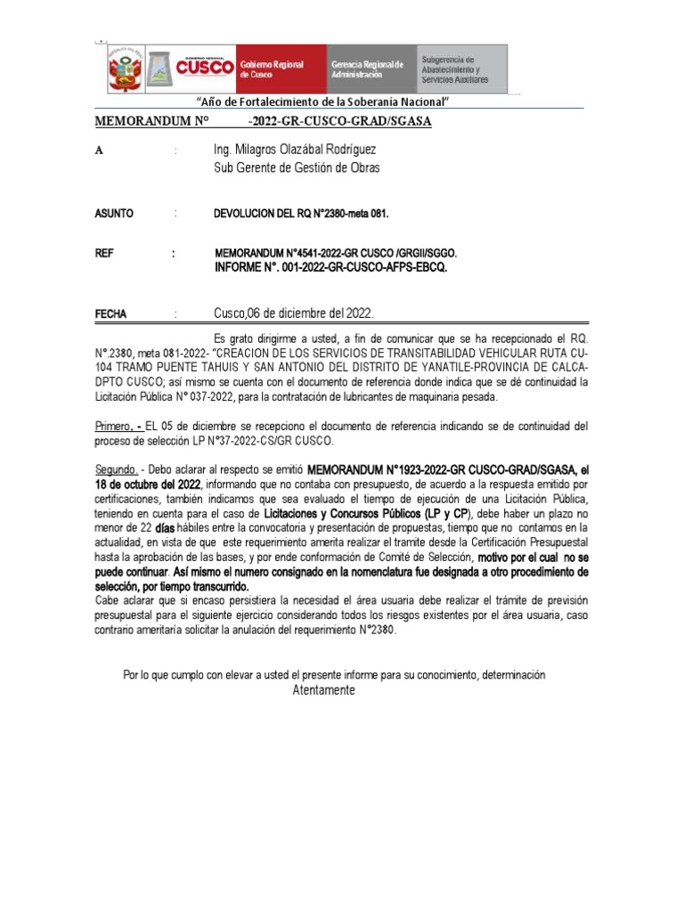 Informe de Devolucion - RQ 2380 | PDF