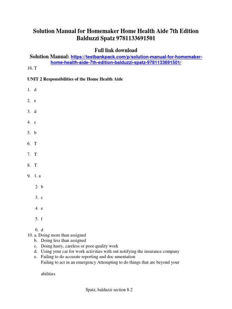 Solution Manual For Homemaker Home Health Aide 7th Edition Balduzzi ...
