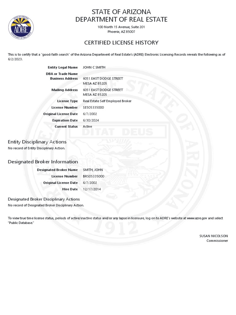 Certified License History | PDF