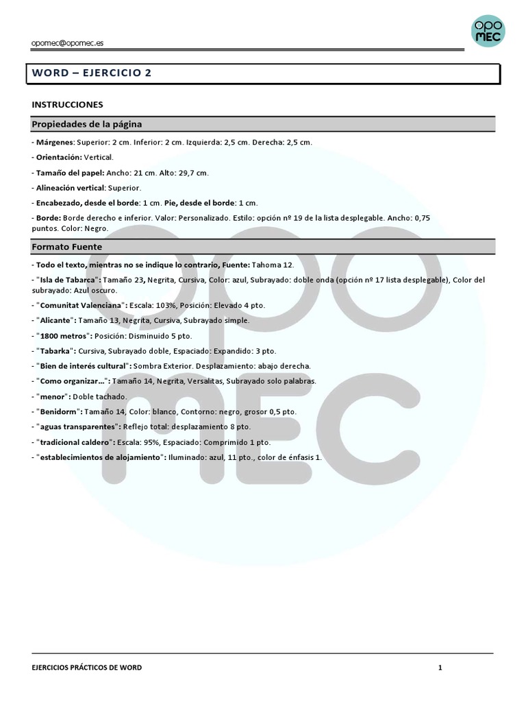 Word - Ejercicio 2 - Instrucciones | PDF