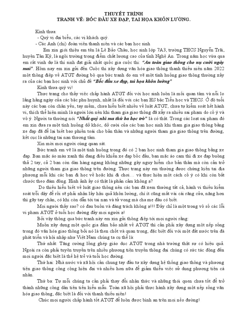 Bài Thuyết Trình Tranh Vẽ ATGT Huyện Tân Kỳ | PDF