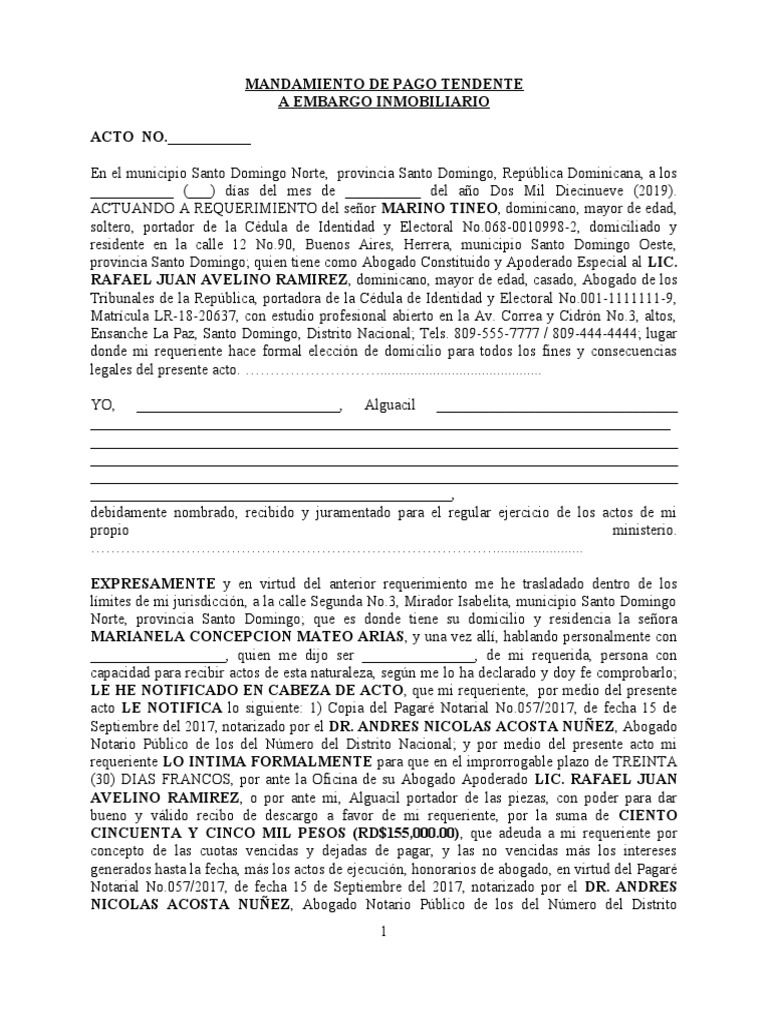 Mandamiento de Pago Tendente A Embargo Inmobiliario | PDF | República ...