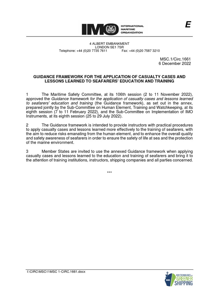 MSC.1:Circ.1661 - GUIDANCE FRAMEWORK FOR THE APPLICATION OF CASUALTY ...