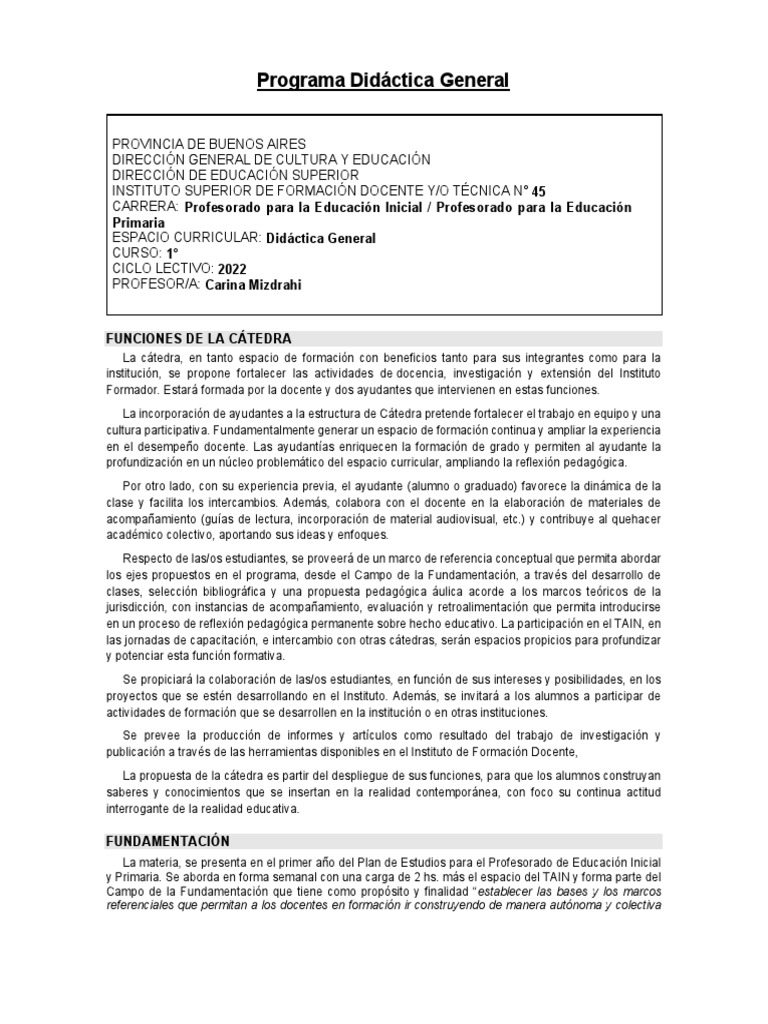 Programa de Did Ctica General 2022 | PDF | Plan de estudios | Enseñando