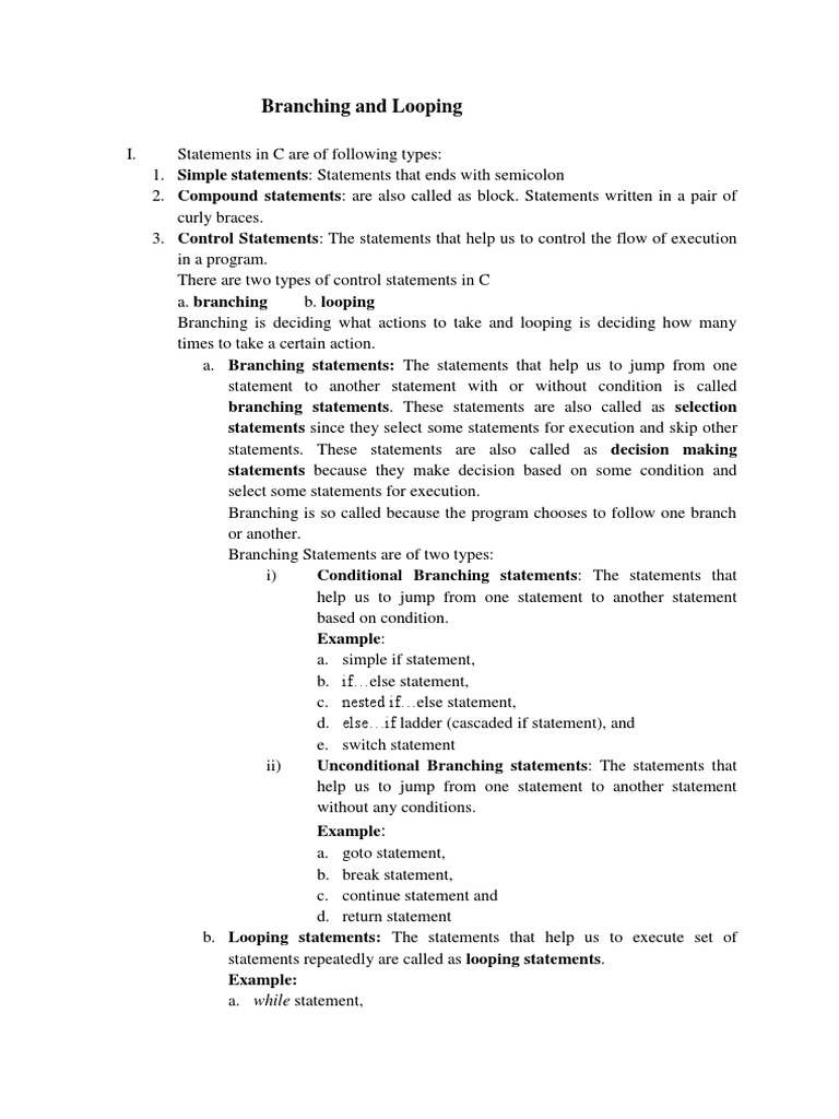 C program-loops and branch | PDF | Control Flow | Computer Science