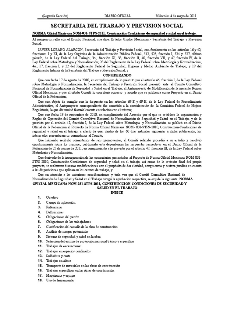 Nom 031 | Descargar gratis PDF | Riesgo | México
