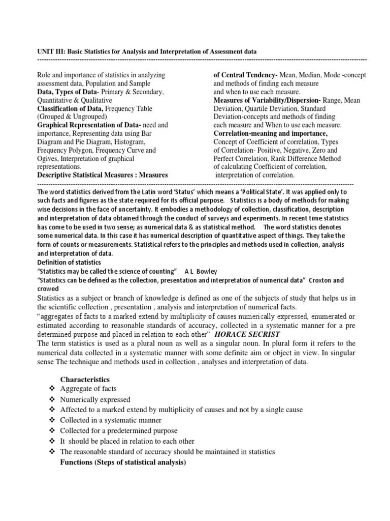 Basic Statistics For Analysis and Interpretation of Assessment Data | PDF | Mode (Statistics ...