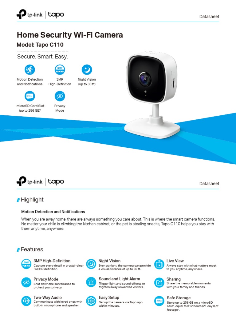 Tapo C110 (EU) 1.0 - Datasheet | PDF | Camera | Computing
