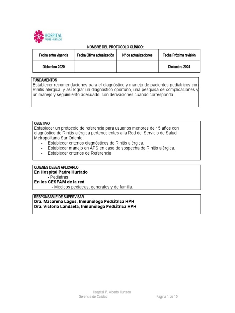 Protocolo Rinitis Alérgica Pediátrica | PDF | Alergia | Medicina