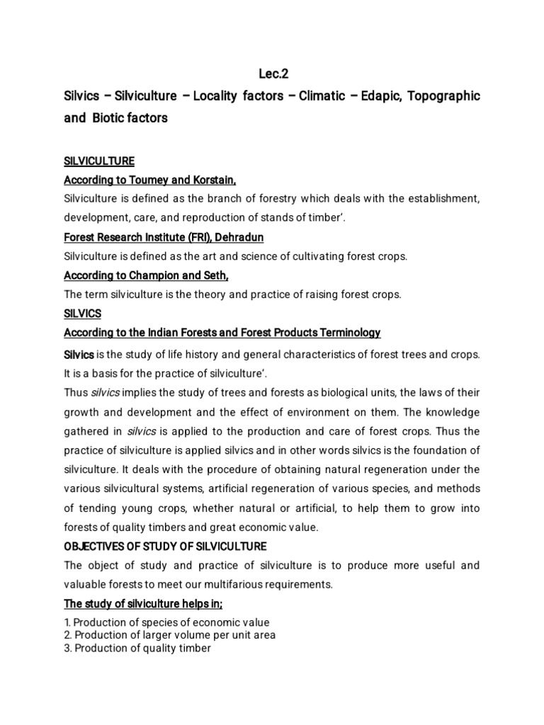 Lect. 2 - Silvics - Silviculture and Locaility Factors | PDF