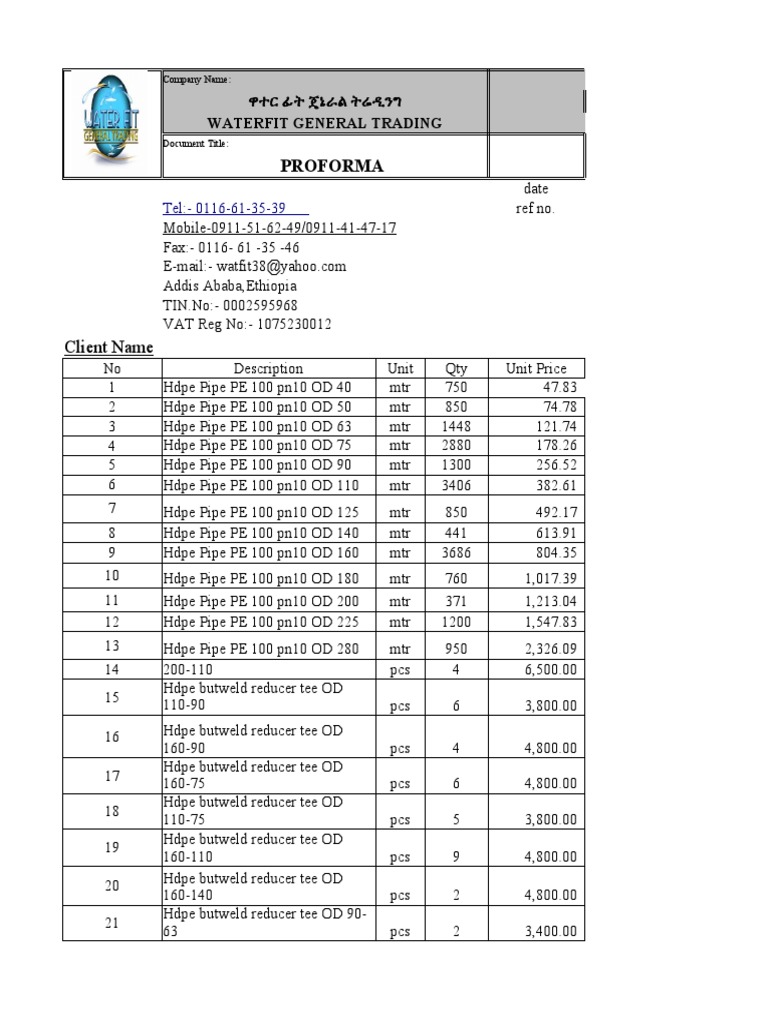 Proforma | PDF | Plumbing | Building Engineering
