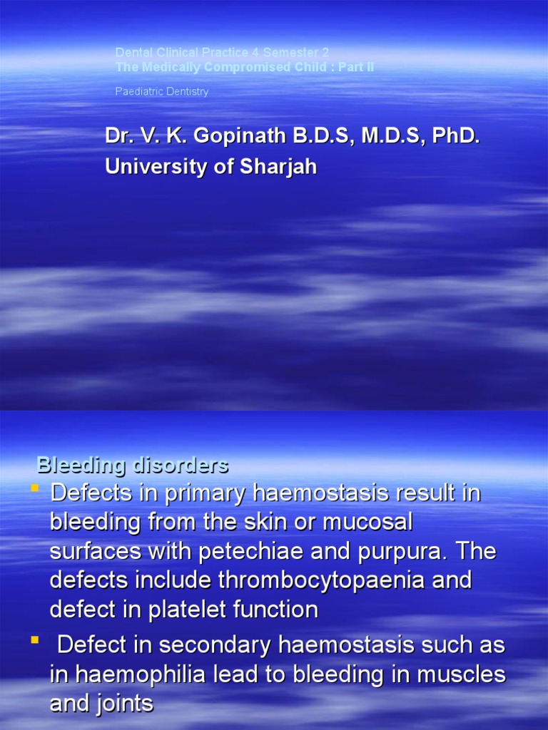 Medically Compromised Child Part II | PDF | Coagulation | Bleeding