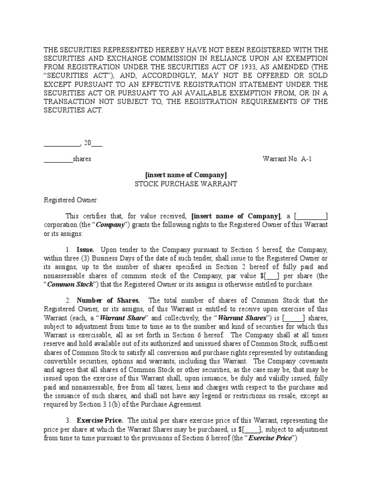 Stock Purchase Warrant | PDF | Stocks | Securities (Finance)