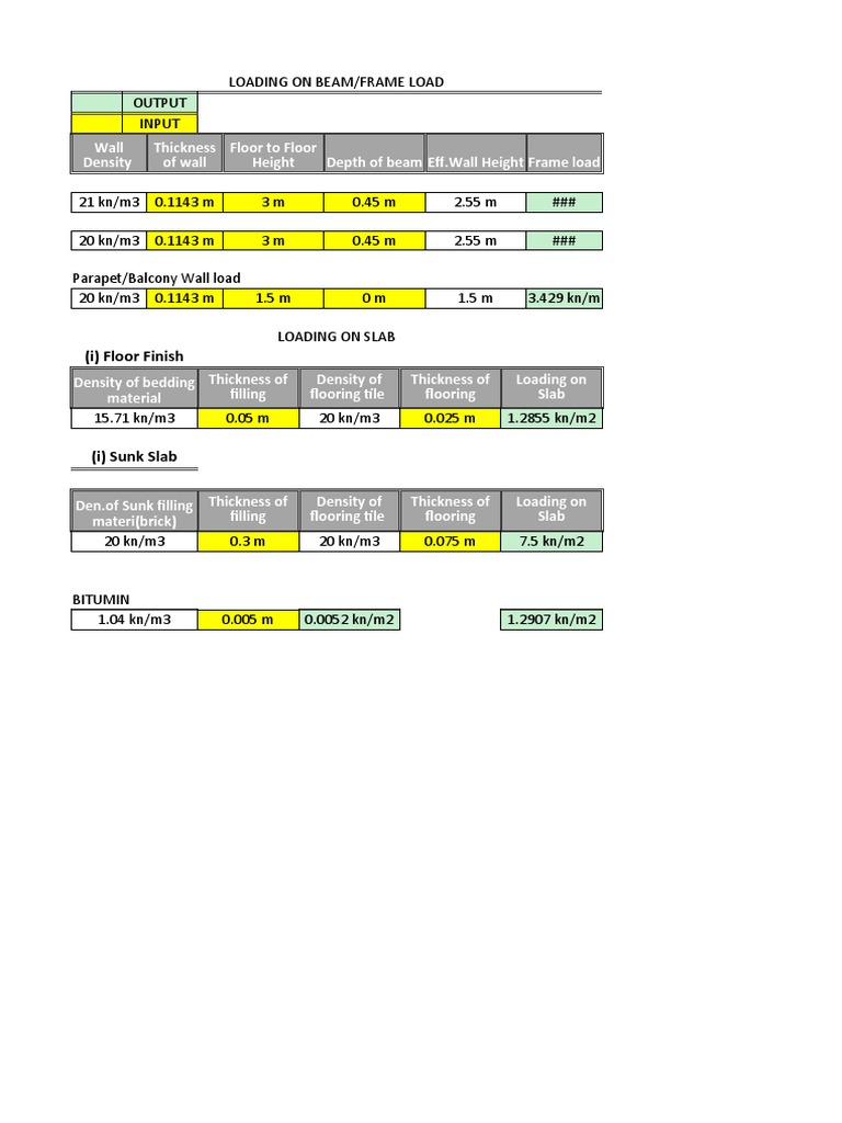 Wall Load Calculation Sheet | PDF | Home & Garden